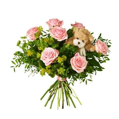Babybirth bouquet with teddy bear: Order Flowers Online | Interflora ...