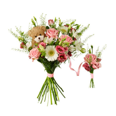 Babybirth bouquet with teddy bear: Order Flowers Online | Interflora India