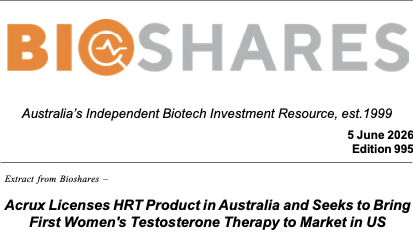 ASX:ACR - Bioshares update