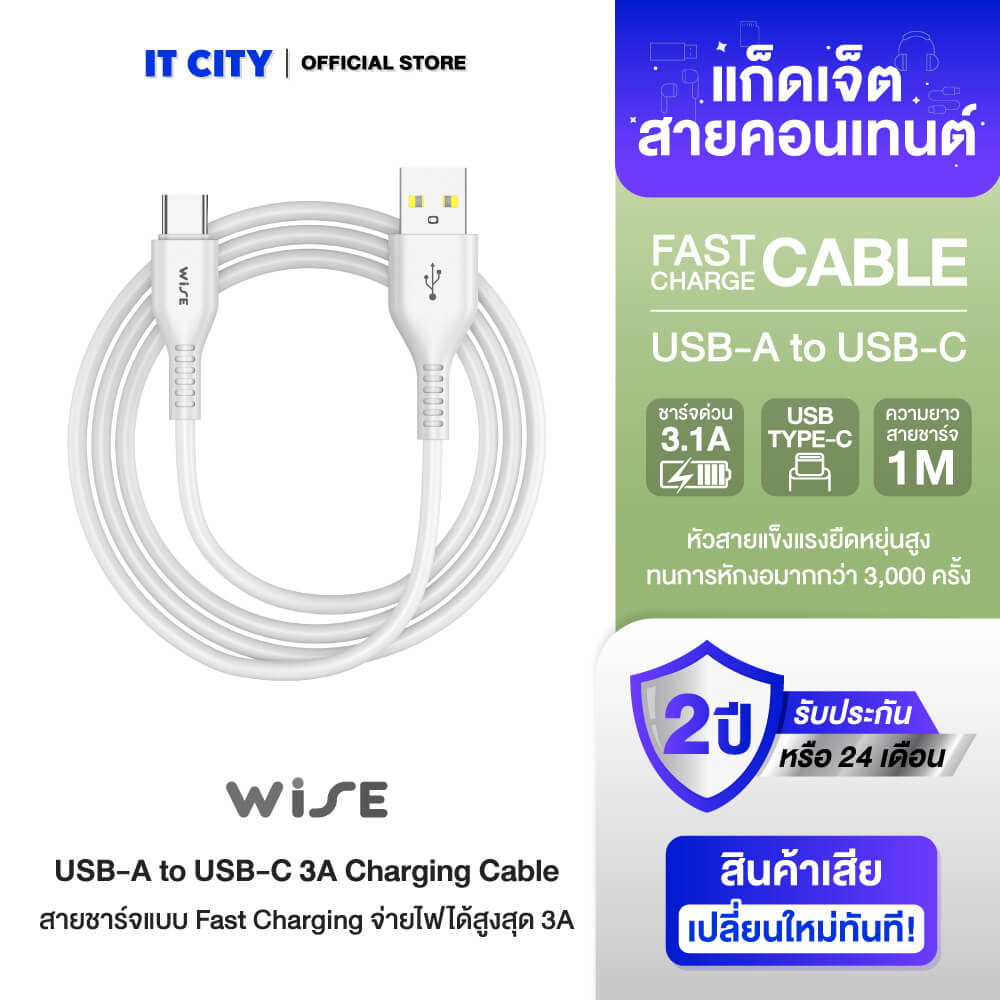 สายชาร์จ WISE USB-A to USB-C 3A Charging Cable (SC-100C)