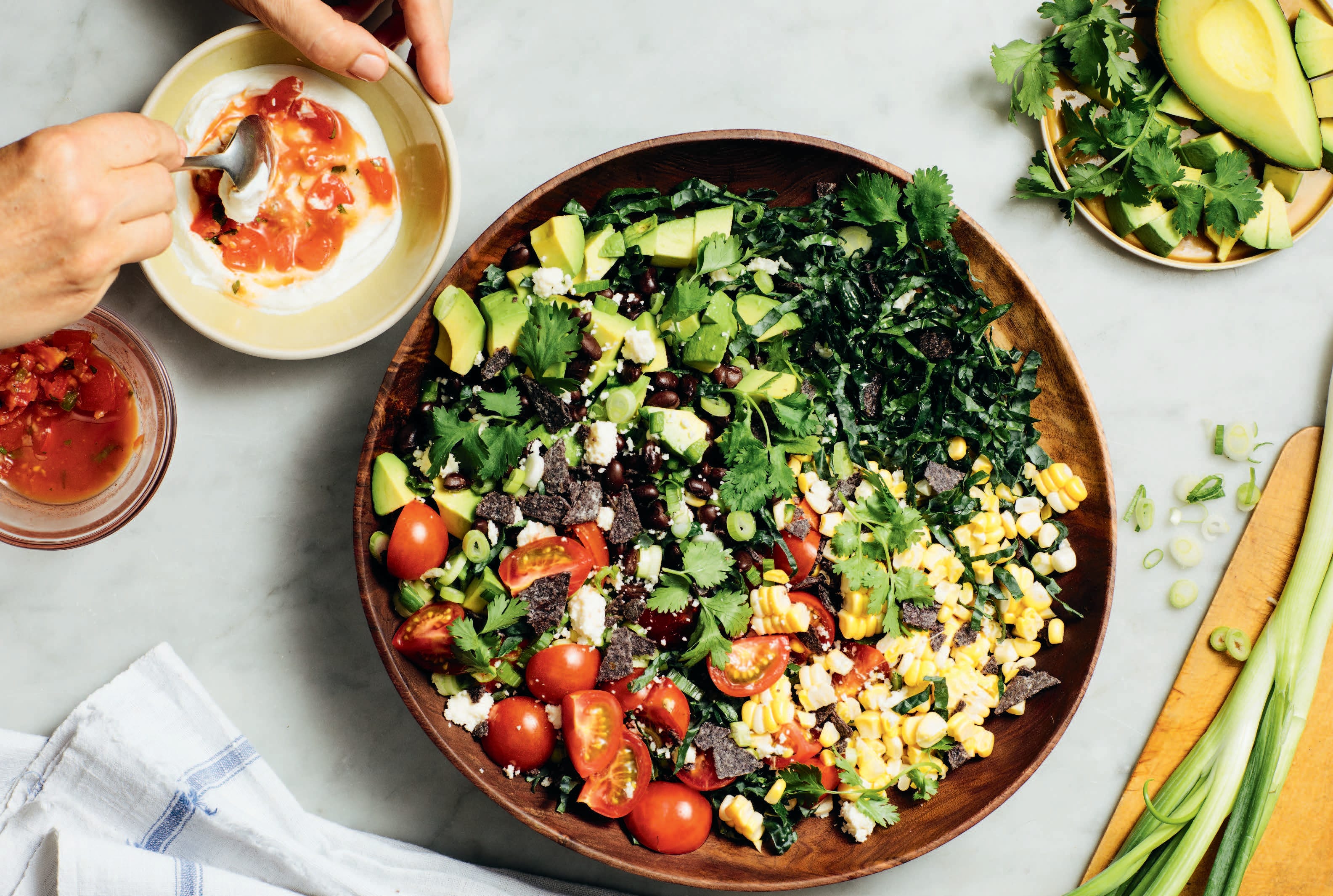 Kale Salad with Black Beans, Queso & Creamy Salsa Dressing - Penguin ...