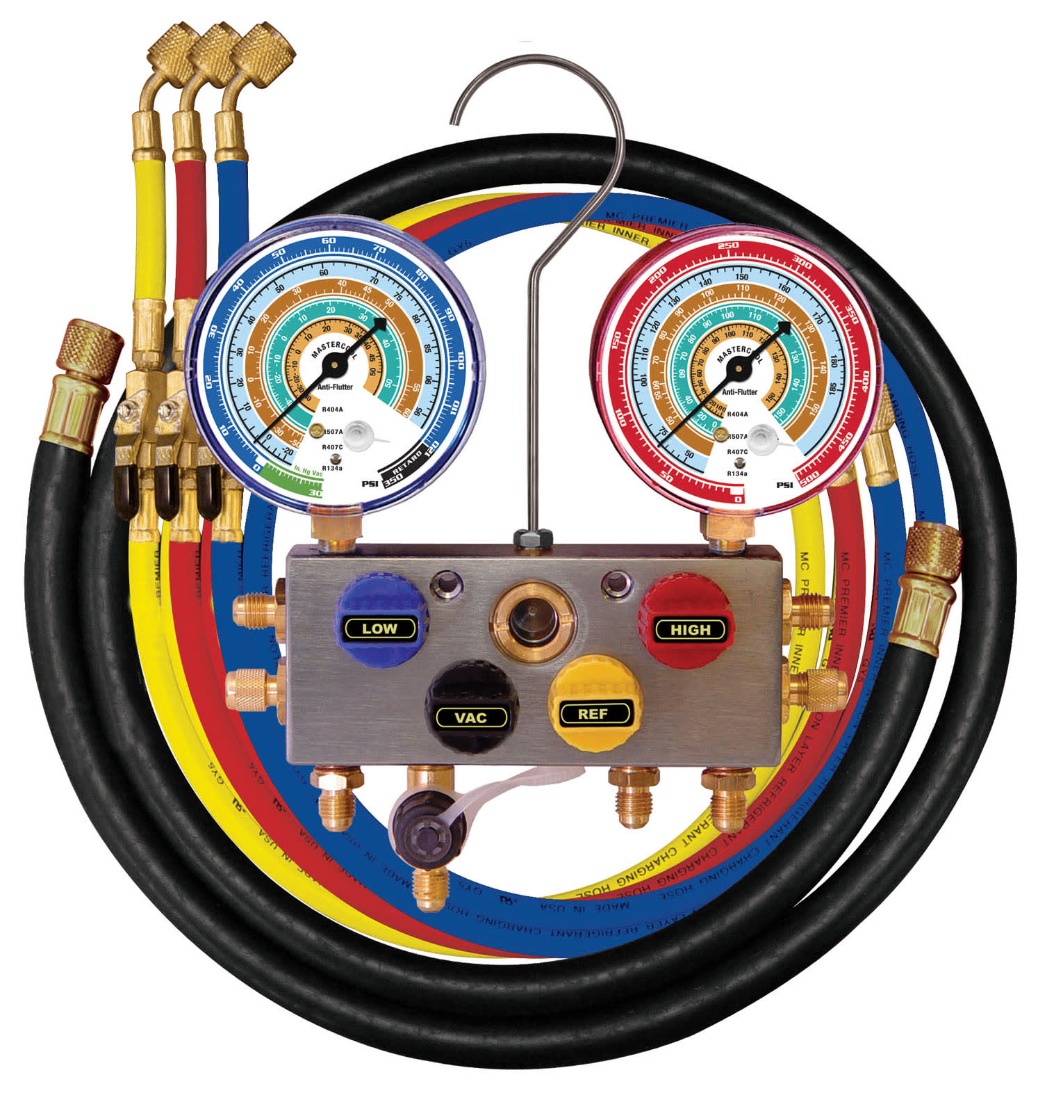 Mastercool 96561 - R404A, R407C, R507A, R134a 4-Way Aluminum Manifold 3 ...