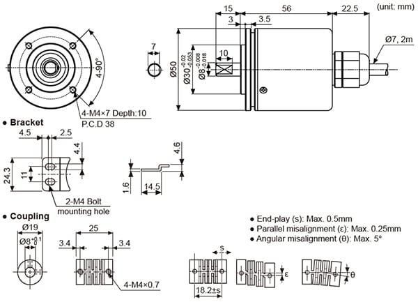 Autonics EP50S8-360-3F-P-24 Absolute Rotary Encoders Shaft Type ...