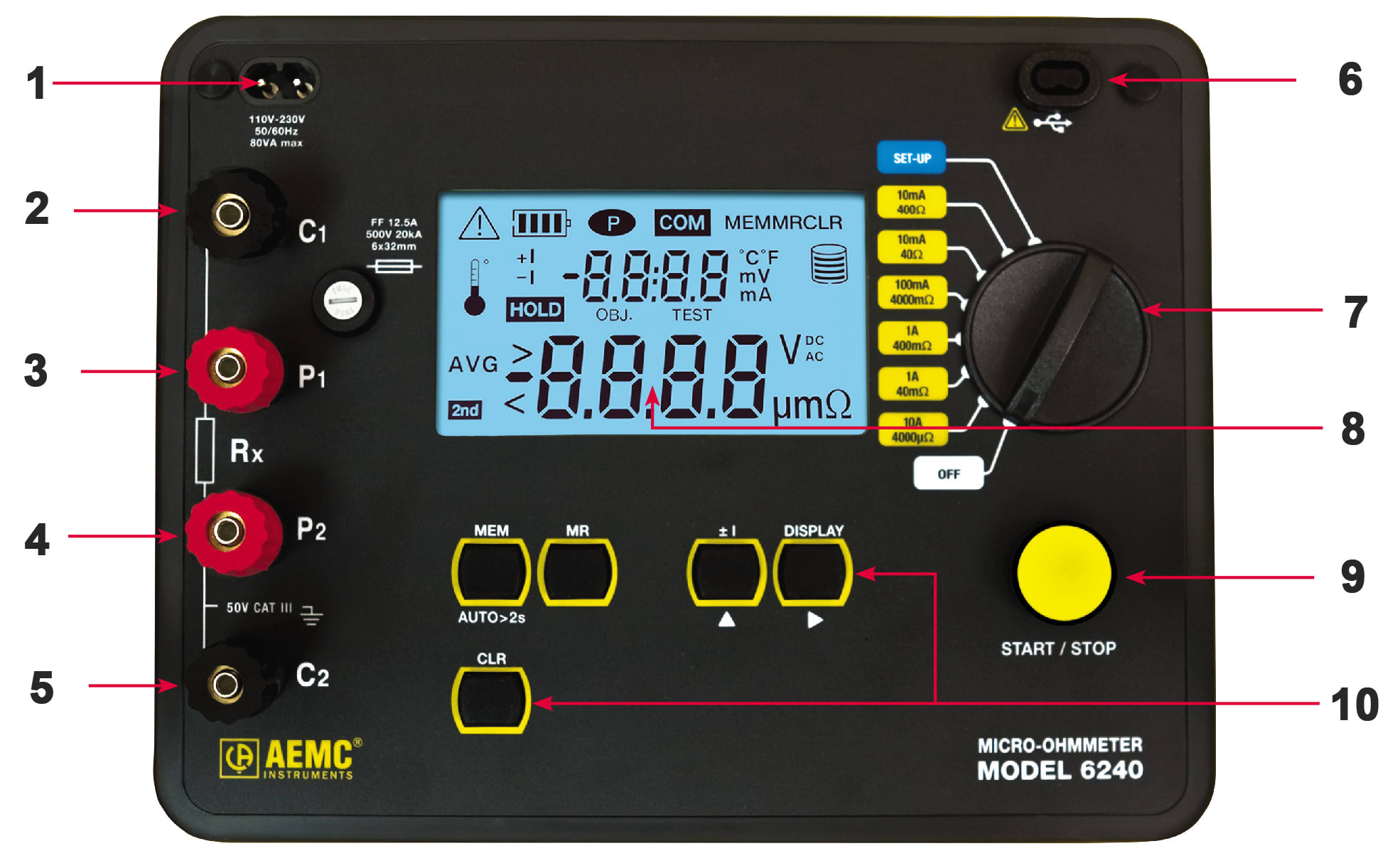 AEMC 6240 - 10A Micro-Ohmmeter with Kelvin Clips and Probes (Catalog ...