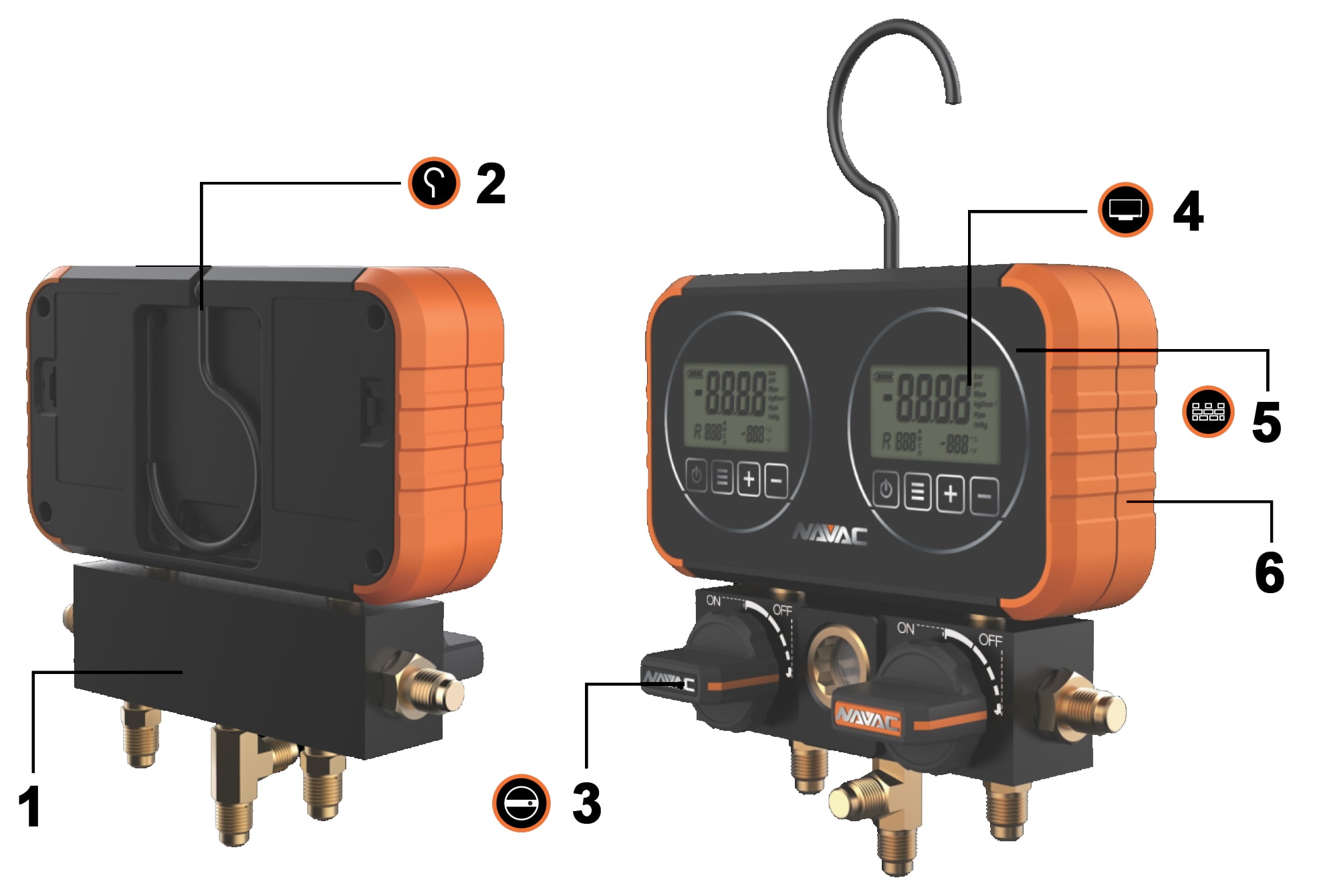 NAVAC N2D4H - Manifold Gauge with Digital Display, 22 Refrigerants ...