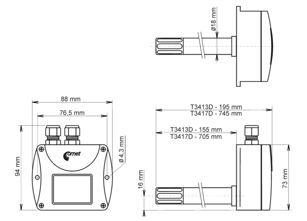 Comet T3413D - Temperature and Humidity Duct Mount Transmitter with RS485 Output | TEquipment