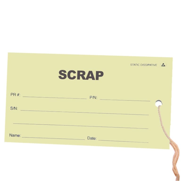 Desco 16105 - ESD Tag "Scrap", 2.27" x 5", Yellow, 100/Pkg | TEquipment