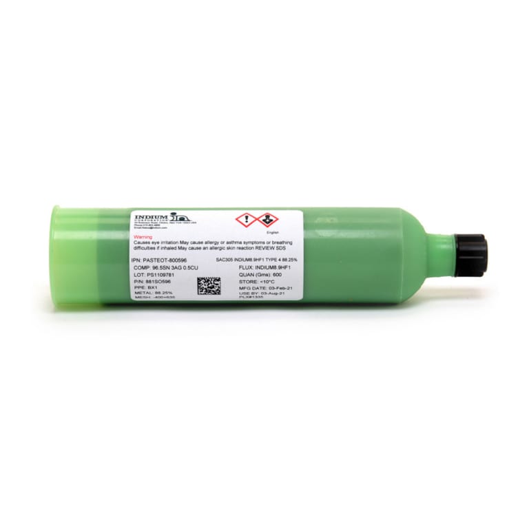 Indium 800596-600C - Solder Paste, No Clean, Lead Free, T4, 88.25% ...