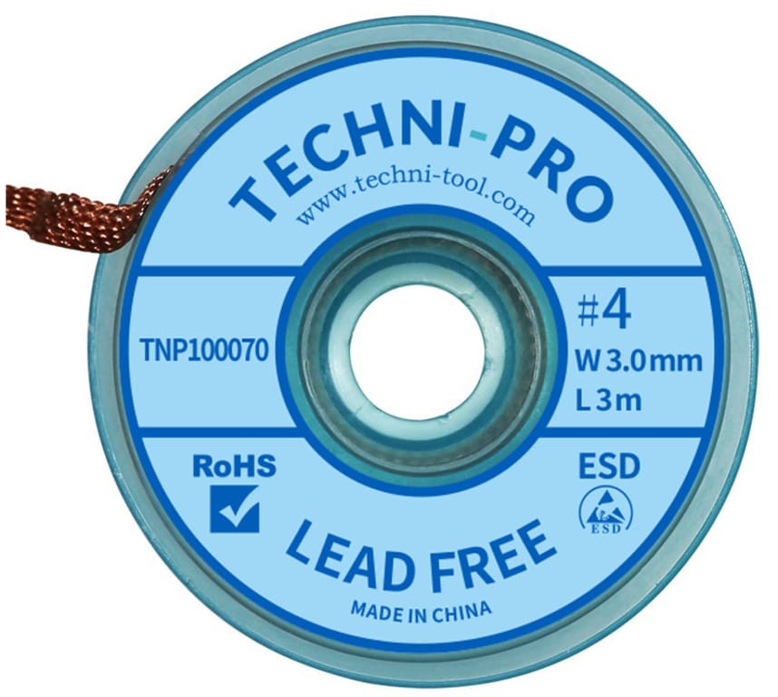 Techni-Pro TNP100070 - Solder Wick, Lead Free, 0.11"x10 ft, Size #4, Blue Label | TEquipment