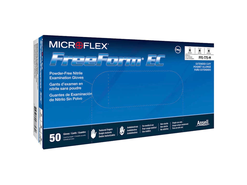 MICROFLEX 162641 Gloves, Nitrile, Powder Free, Ext. Cuff, Blue, XL, 50 ...