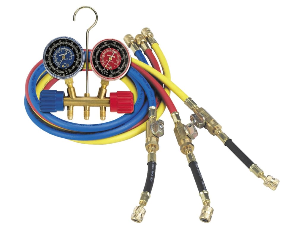 Robinair 41670 - 2 Way Brass Manifold, R410, 60" Hoses with In-Line ...