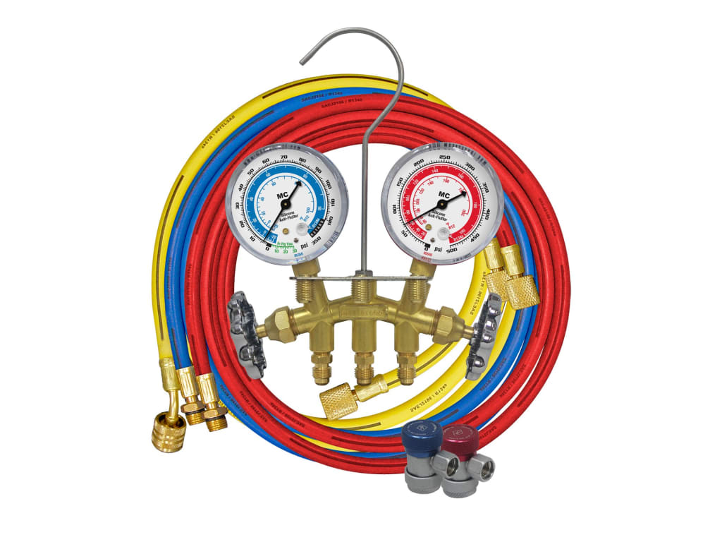 Mastercool 84661-MG - Brass Manifold Metric Gauge Set, 3-152cm Hoses ...