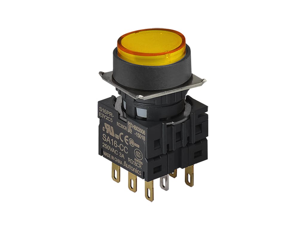 Autonics S16PR-E3Y2C24 16 Diameter Push Button, Round, Extended ...