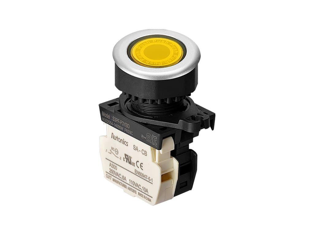 Autonics S3PF-P3YBD Illuminated Flush Push Button, Diameter 30, Yellow ...