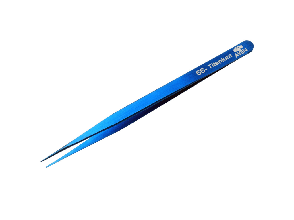 Aven Tools 18077TTB - Titanium Blue Tweezers, Pattern #66 | TEquipment