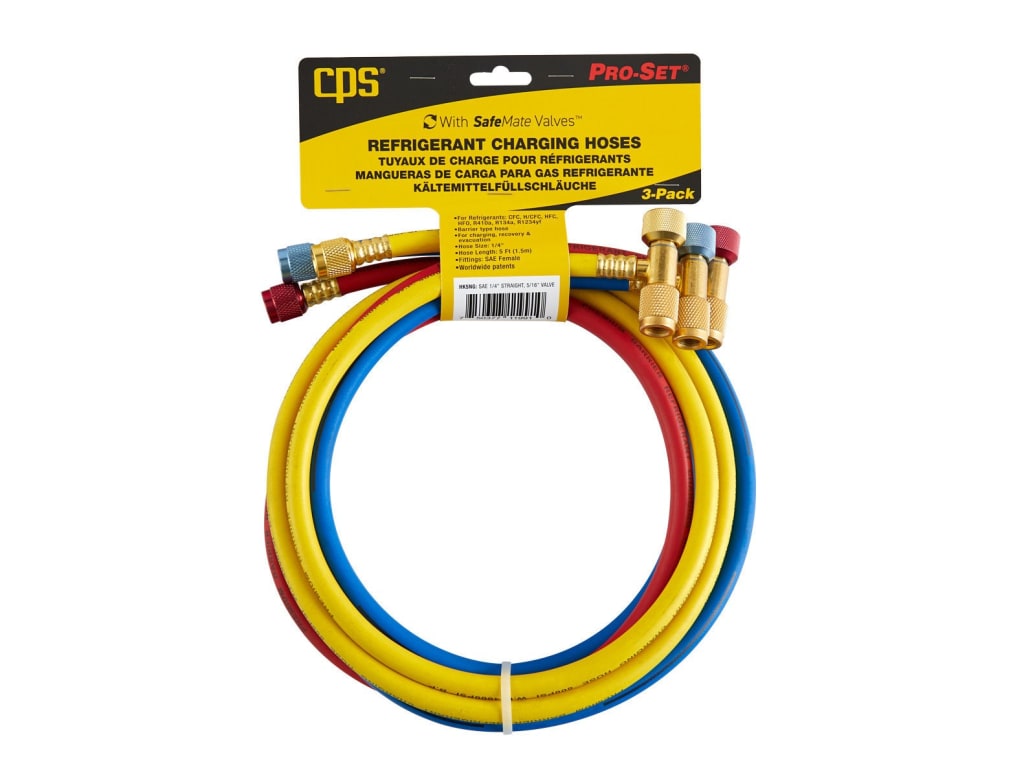 CPS HP5NG - 3-Pack (R,Y,B) 5-ft Premium Charging Hose Set, ¼-inch ...