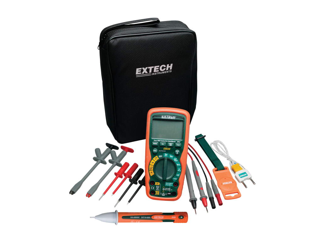 Extech EX530-Kit Industrial MultiMeter Test Kit with Voltage Detector ...