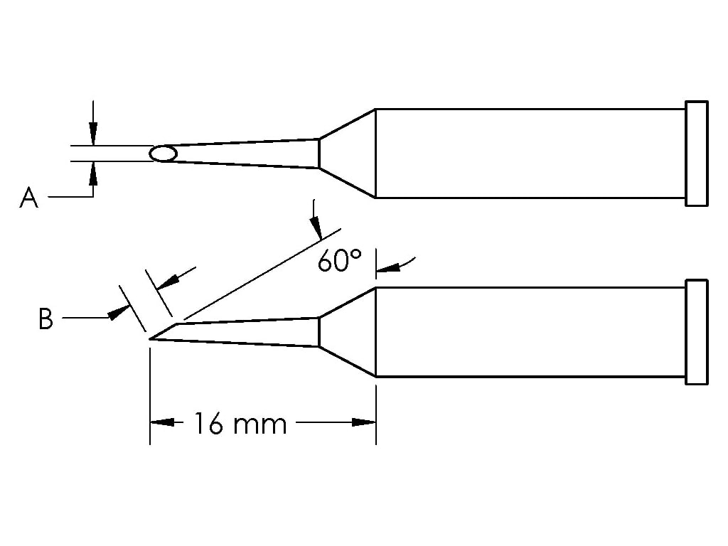 Metcal GT6-HF6020S - GT Tip, T6, Hoof, (Bevel/L) 60° x 4.3, (Ø X L) 2.0 ...