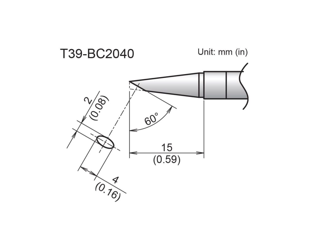 Hakko T39-BC2040 - Bevel Tip; 2mm/60 Degrees x 15mm | TEquipment
