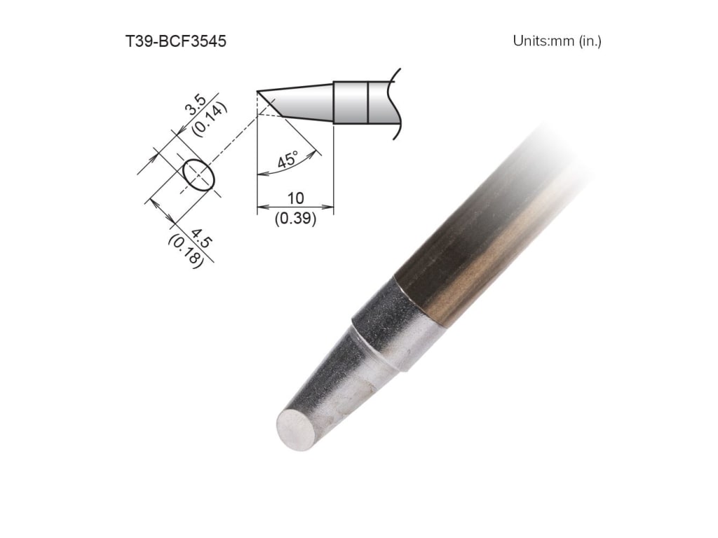 Hakko T39-BCF3545 - Bevel Tip; 3.5mm/45 Degrees x 10mm, Tinned Face Only | TEquipment