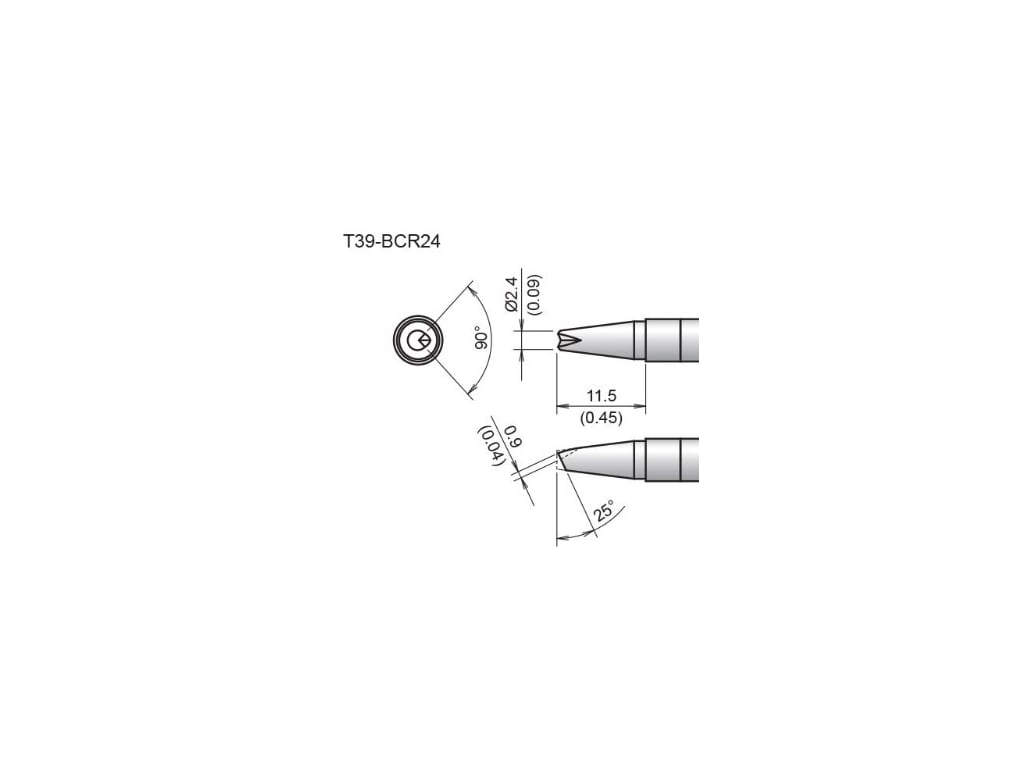 Hakko T39-BCR24 - Bevel Tip with V-Groove; 2.4mm/25 Degrees x 11.5mm | TEquipment