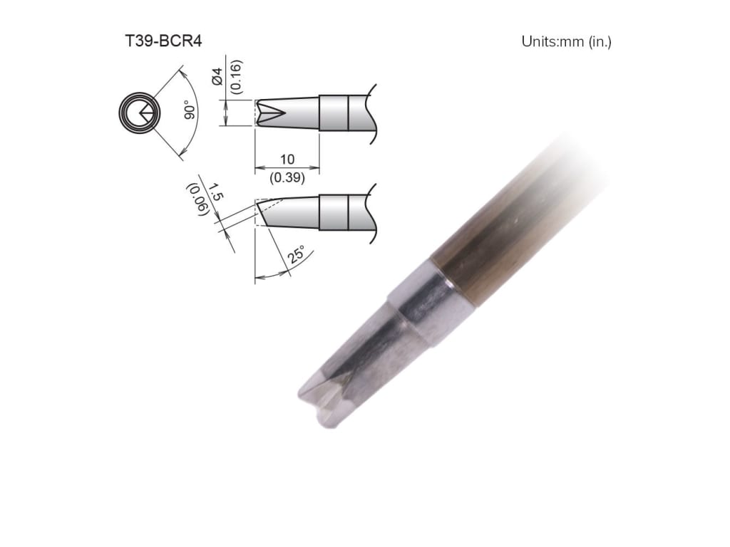 Hakko T39-BCR4 - Bevel Tip with V-Groove; 4mm/25 Degrees x 10mm | TEquipment