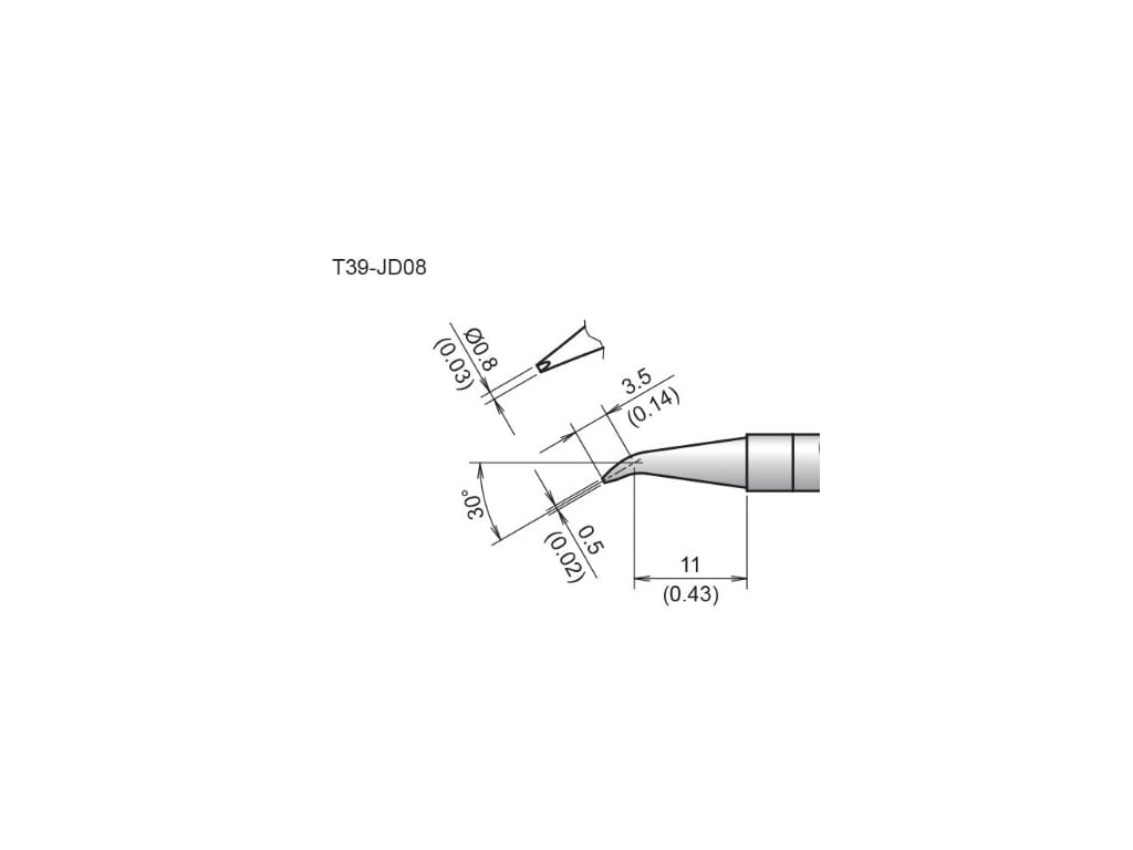 Hakko T39-JD08 - Chisel Tip (Bent); 0.8mm/30 Degrees x 3.5 x 11mm | TEquipment