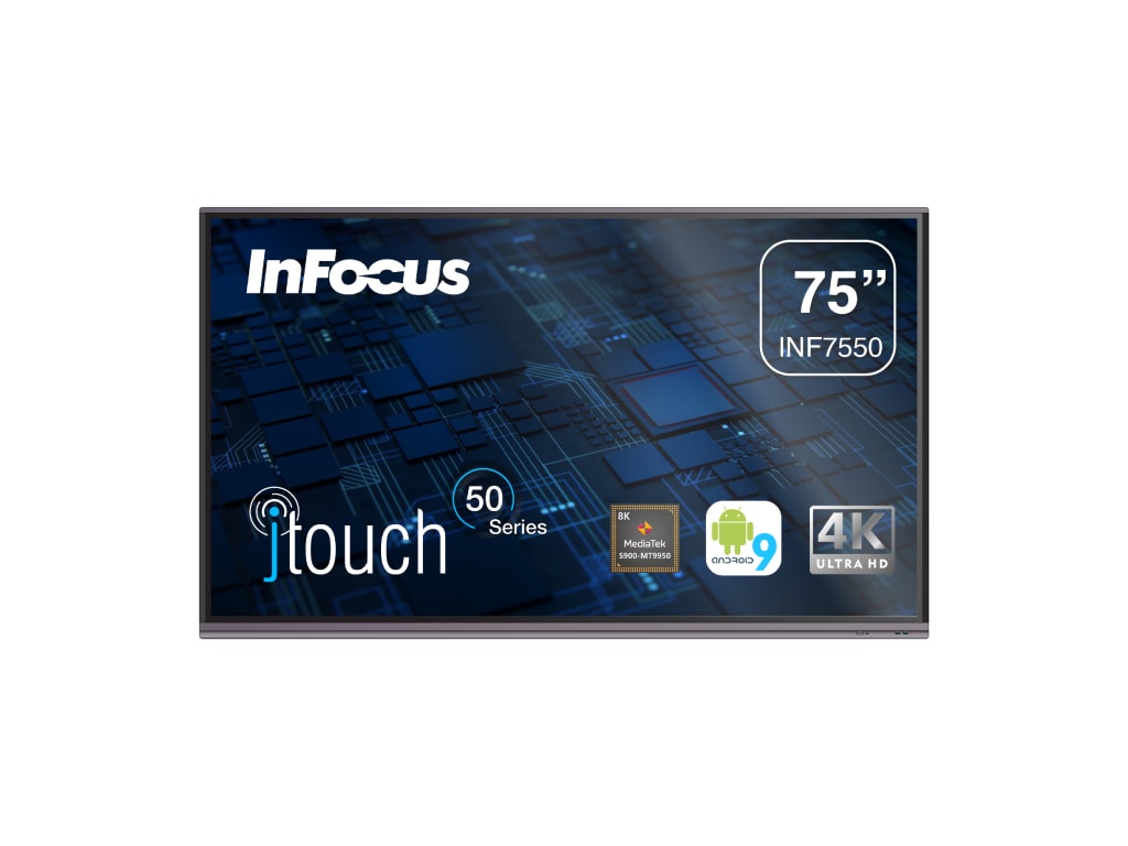 InFocus INF7550 - 75" 4K JTouch Interactive Touch Screen, 450 Maximum cd/m2, Android 9 | Touchboards