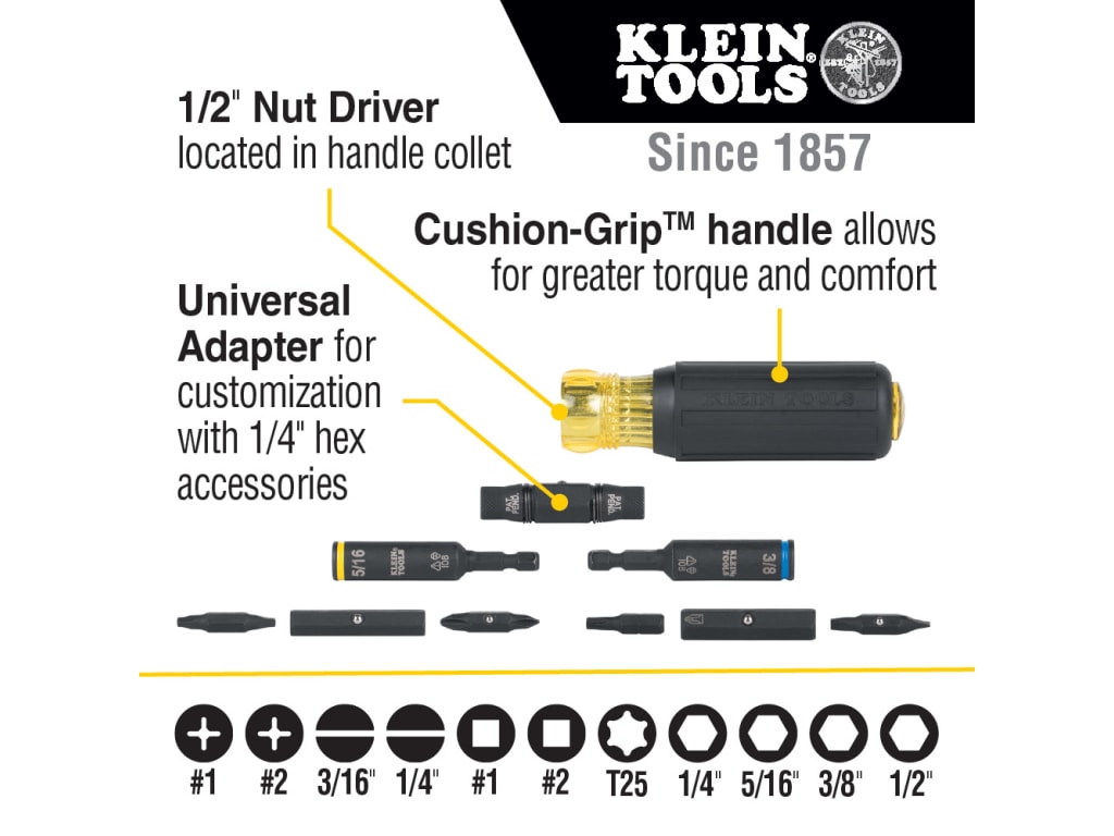Klein Tools 32500HD - 11-in-1 Impact Rated Multi-Bit Screwdriver / Nut ...