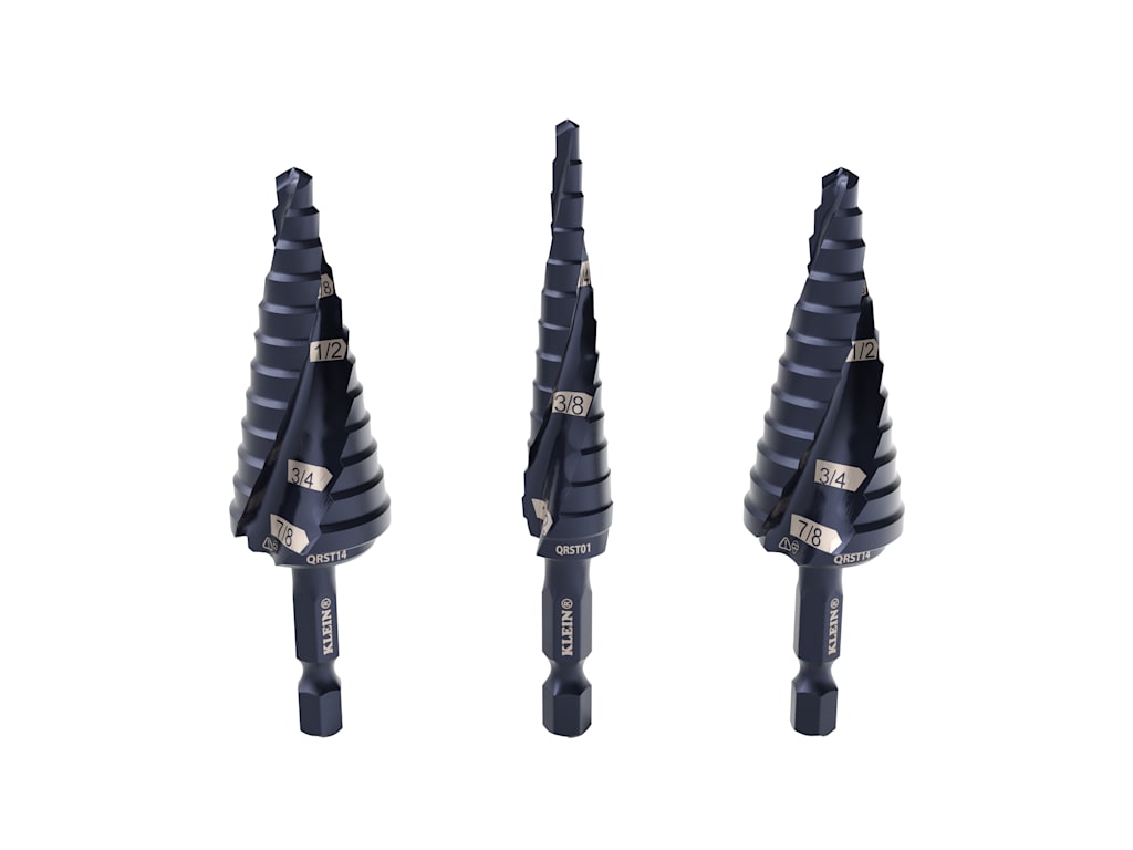 Klein Tools QRST2S - Quick-Release Step Drill Bit Set, 3-Piece | TEquipment