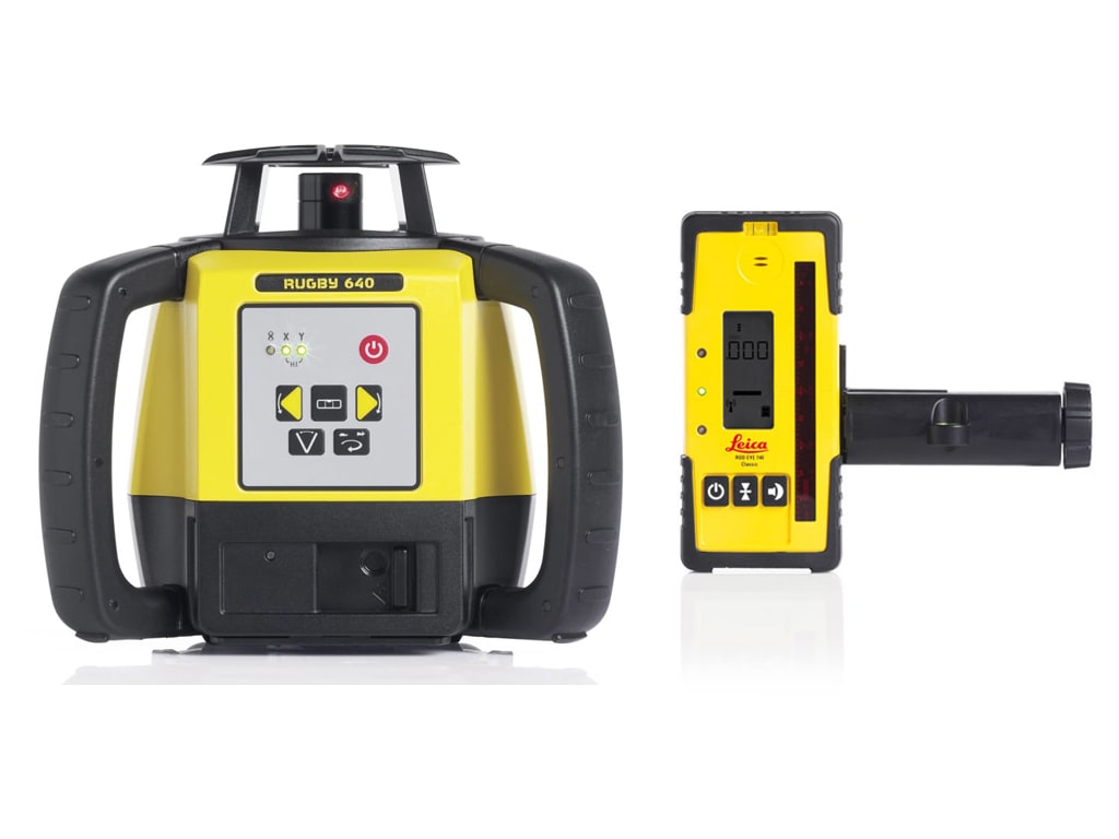Leica Rugby 640 - Rotating Laser with Rod Eye 140 Receiver and Alkaline ...
