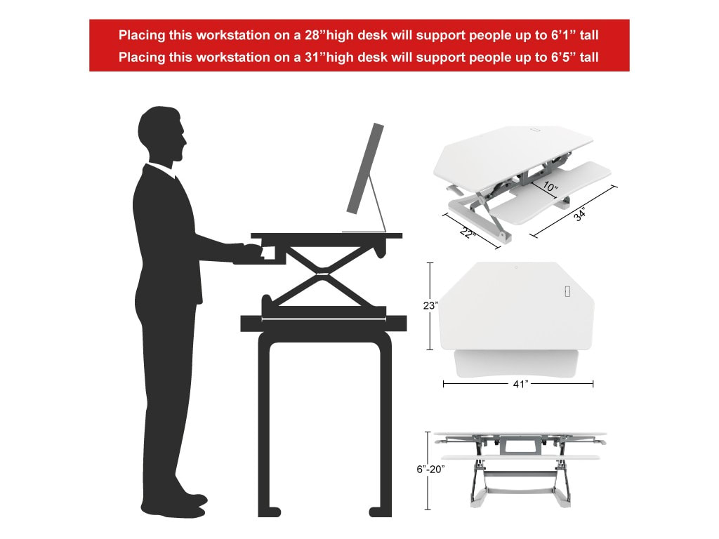 Loctek LXC41W Wide Platform Height Adjustable Standing Desk Riser ...