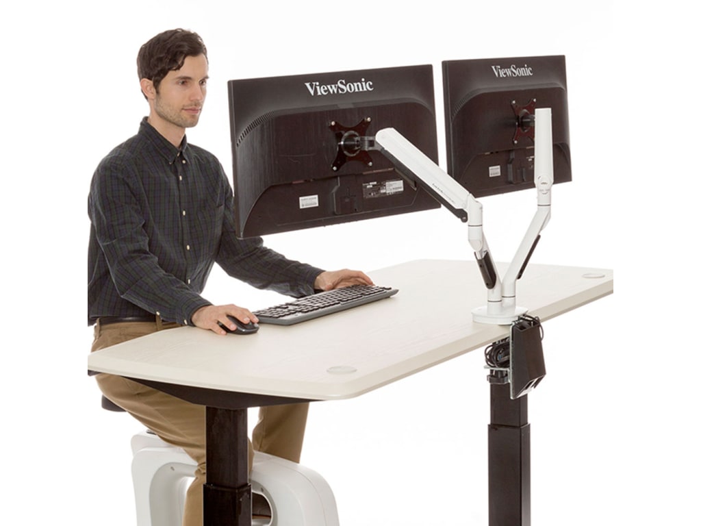 Loctek Q7D Dual Monitor Arm with Gas Spring and 2 USB Ports - White ...