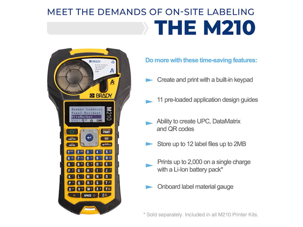 Brady M210-KIT - Portable Label Printer Kit, Multi-Line, Yellow/Black ...