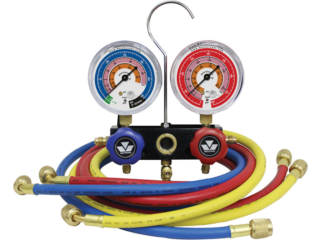 Mastercool 51136 - R410A, R32 2-Way Aluminum Manifold 3 1/8-Inch Gauge ...