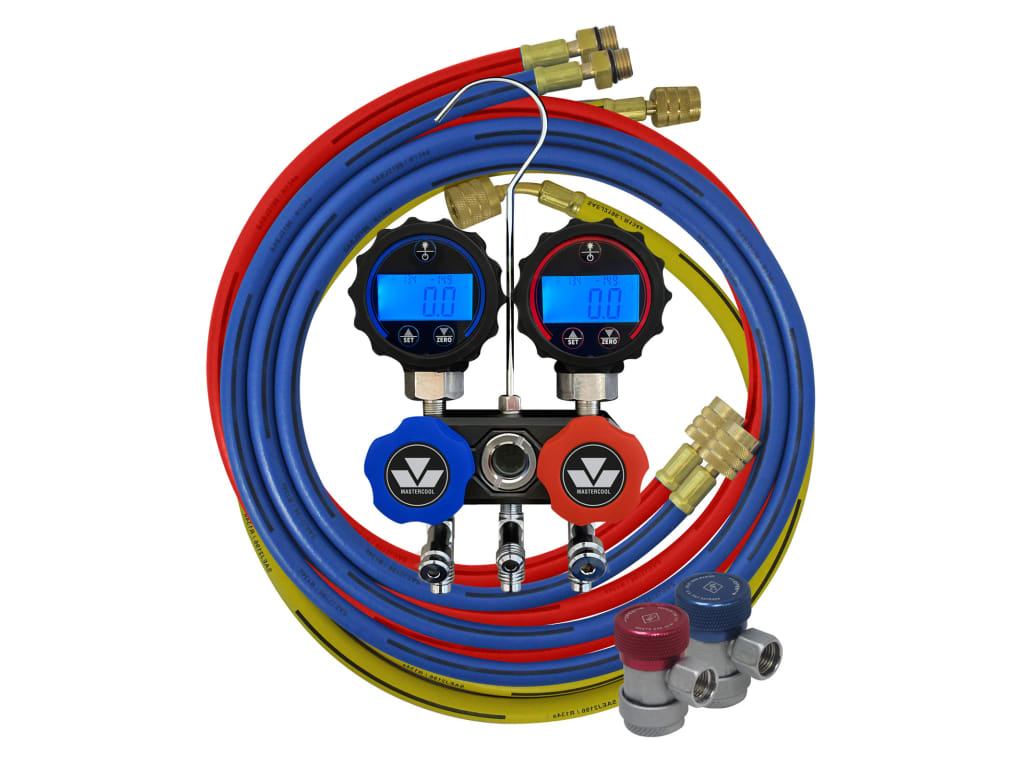 Mastercool 84472 - Black Series Mini-fold R134a 2-Way Aluminum Manifold ...