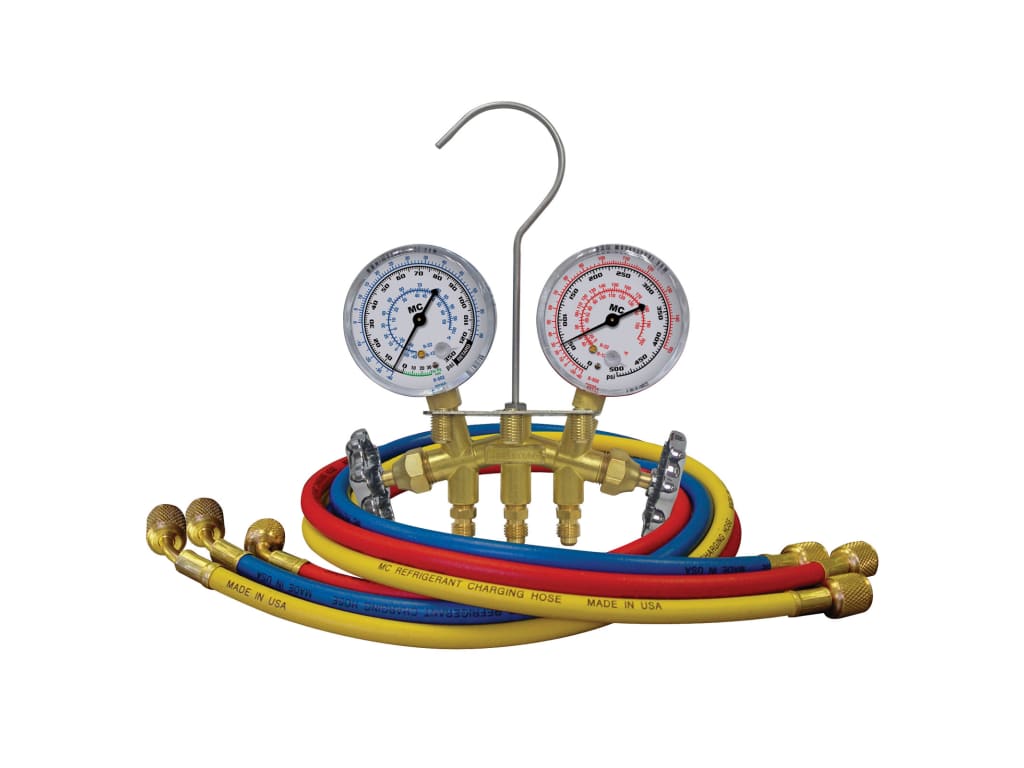 Mastercool 33772 - R12, R22, R502 2-Way Brass Manifold Gauge Set ...