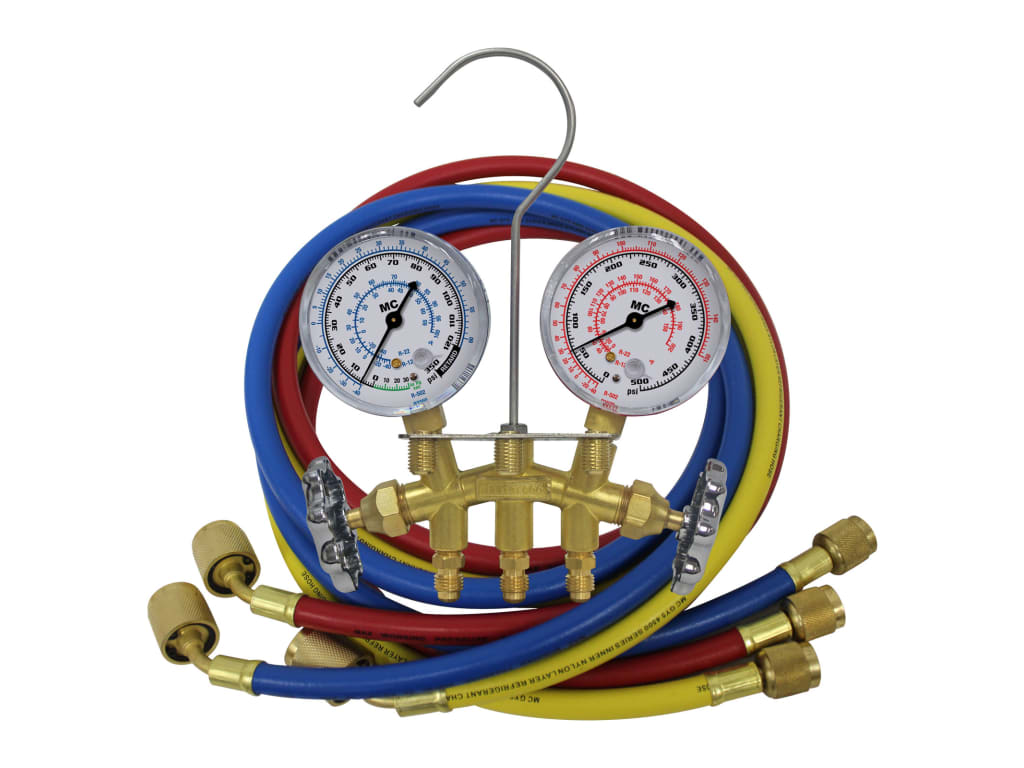 Mastercool 37661 - R12, R22, R502 2-Way Brass Manifold Gauge Set ...