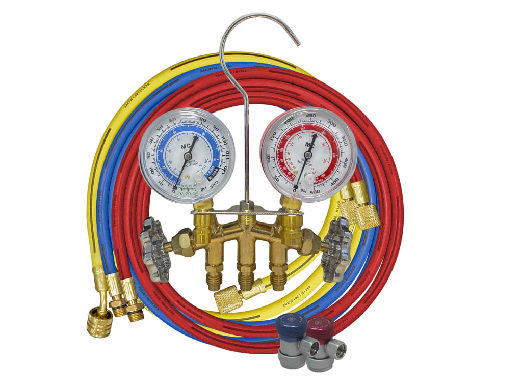 Mastercool 84636 - R134a 2-Way Brass Manifold Gauge Set, 2 1/2″ Gauges ...