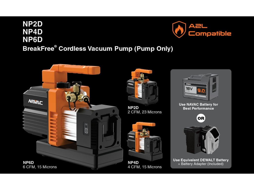 NAVAC NP2D - BreakFree Cordless Vacuum Pump (2 CFM, A2L, No Battery ...