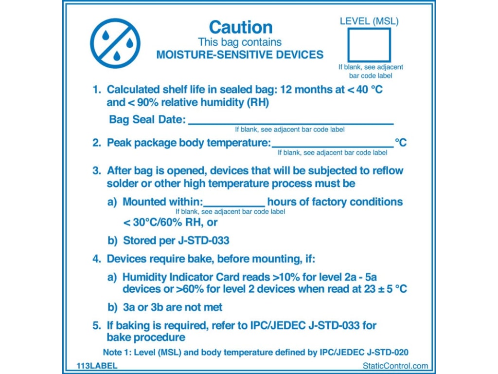 SCS 113LABEL - IPC/JEDEC J-STD-020 Moisture Sensitive Caution Label ...