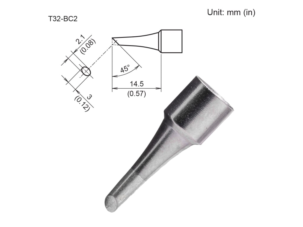 Hakko T32-BC2 - T32 Series Soldering Tip (Bevel, 2.1mm/45° X 14.5mm) | TEquipment