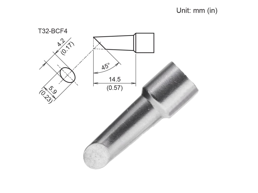 Hakko T32-BCF4 - T32 Series Soldering Tip (Bevel, 4.2mm/45° X 14.5mm - tinned face only ...