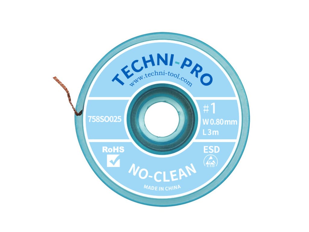 Techni-Pro 758SO025 - Desoldering Braid, No-Clean, 0.030"x10ft, Size #1 ...