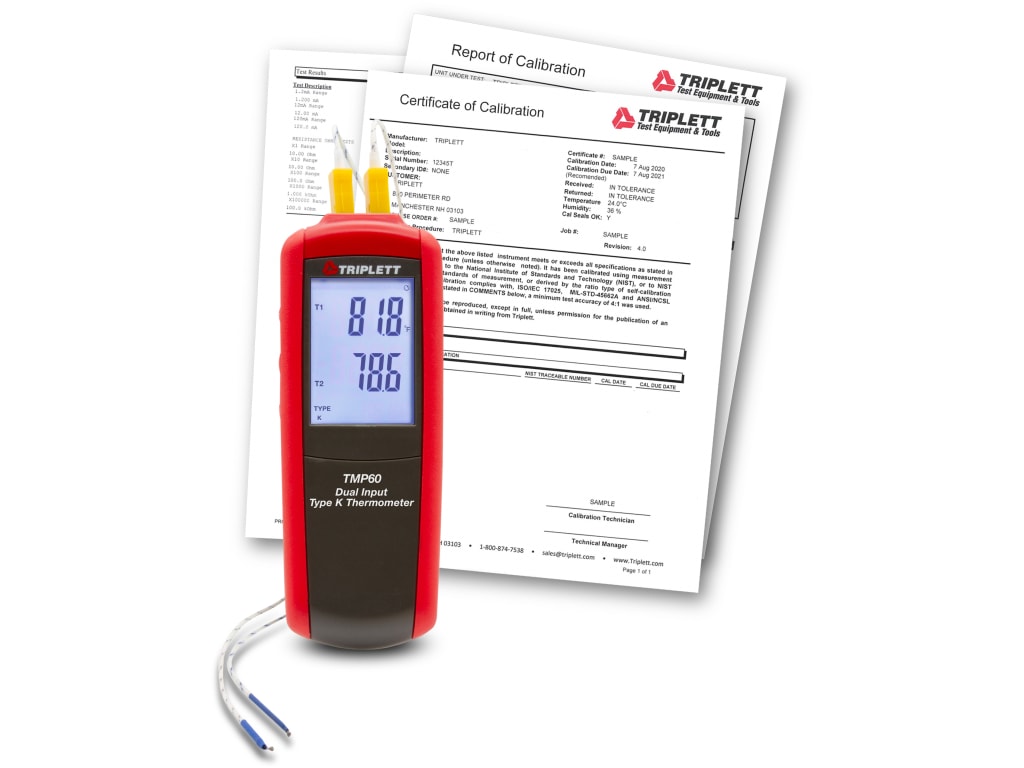 Triplett TMP60-NIST - Dual Input Type K/J Thermometer with Certificate ...