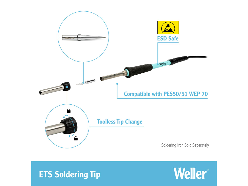 Weller TETS-5 - ETS Soldering Tips, Pack of (5), Long Conical - 0.4mm ...