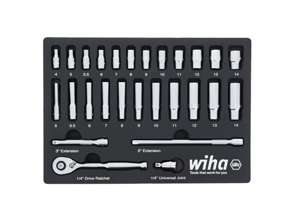 Wiha 33395 - 27 Piece 1/4” Drive Professional Socket Tray Set, Metric ...