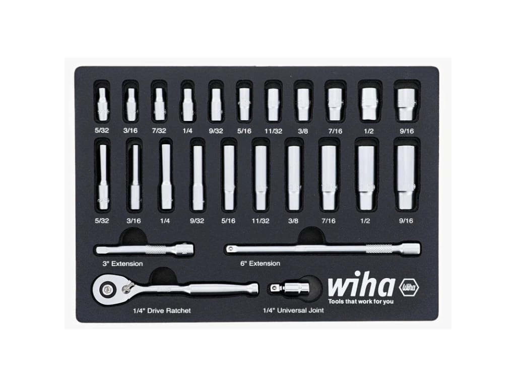 Wiha 33396 - 25 Piece 1/4” Drive Professional Standard and Deep Socket ...