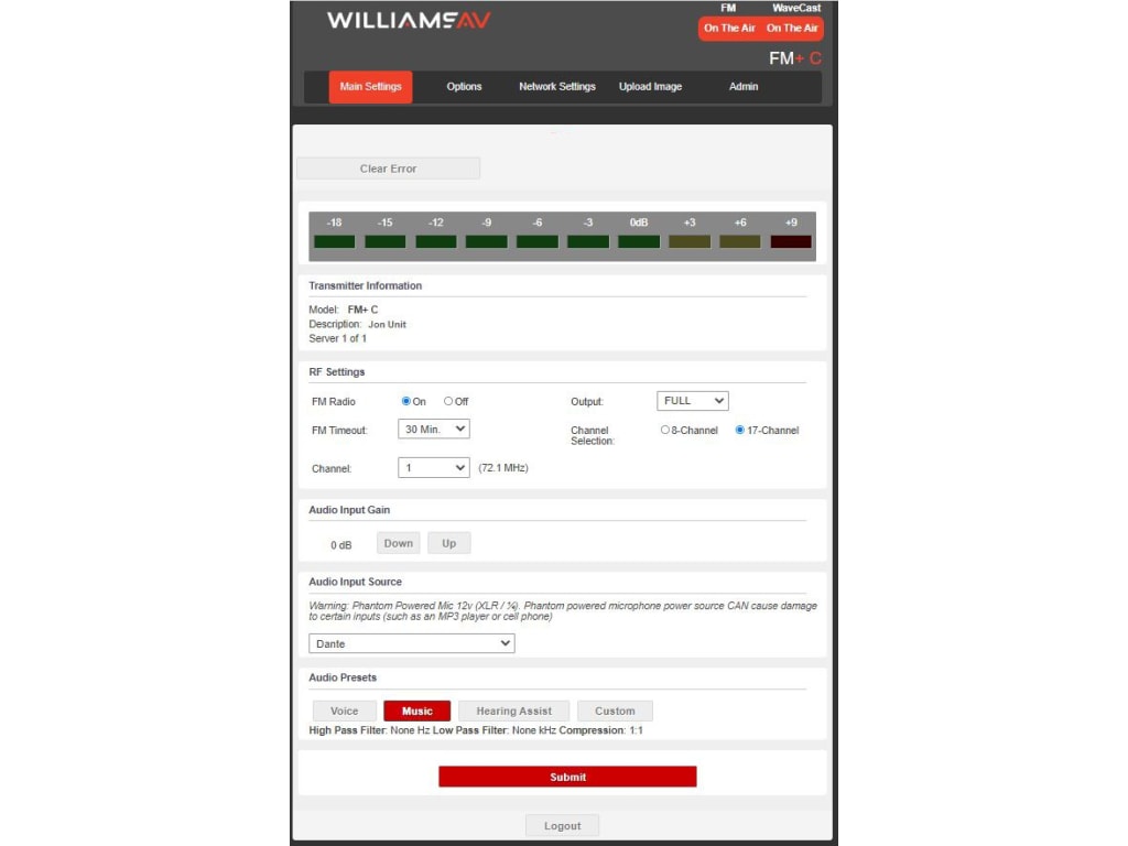 Williams FM T55C-00 - FM+ C Assistive Listening System, 72-76 MHz, OLED Display | Touchboards
