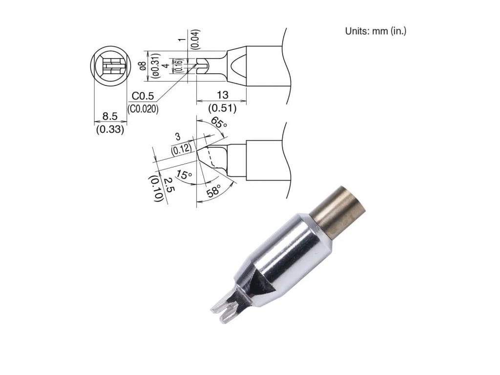 Hakko TX2-XRK1040 - Tip, Slot, 1mm/15° x 2.5mm x 13mm, Rounded, FU-6001 ...
